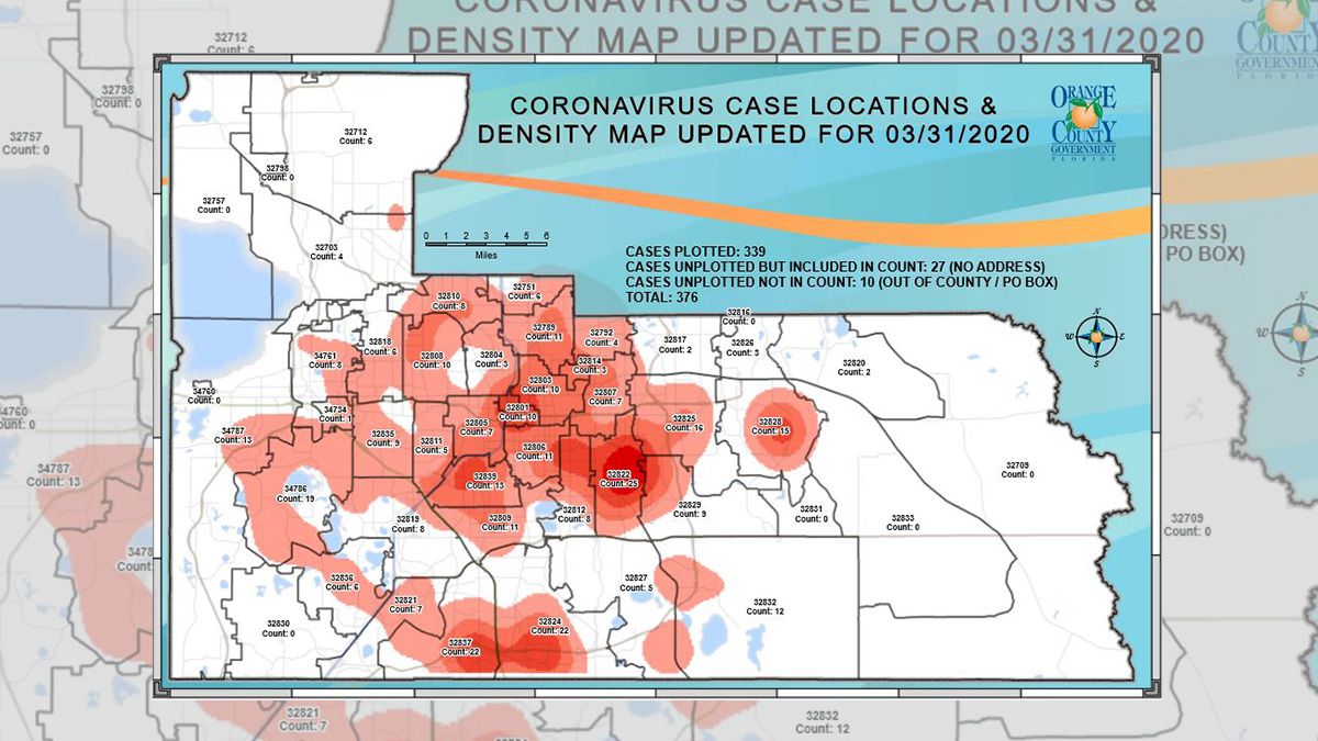 Mapa muestra zonas con más casos de COVID-19 en el condado Orange ...